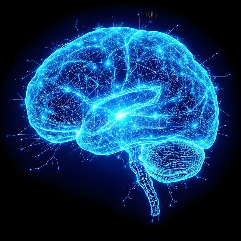 Human Brain Digital Illustration with Electrical Flashes and Lightning ...