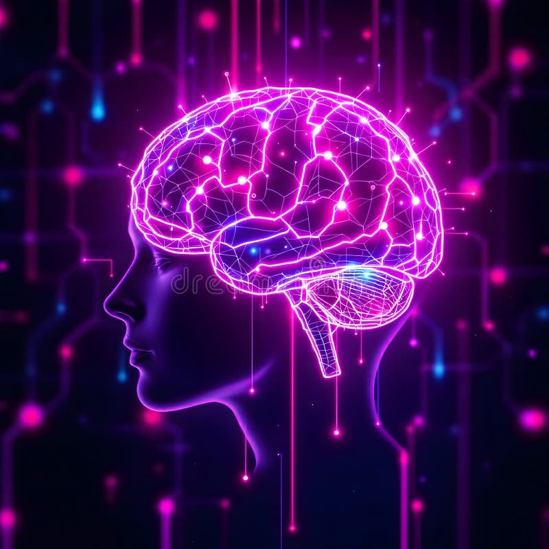 Human Brain Digital Illustration with Electrical Flashes and Lightning ...