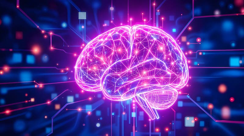 Human Brain Digital Illustration with Electrical Flashes and Lightning ...