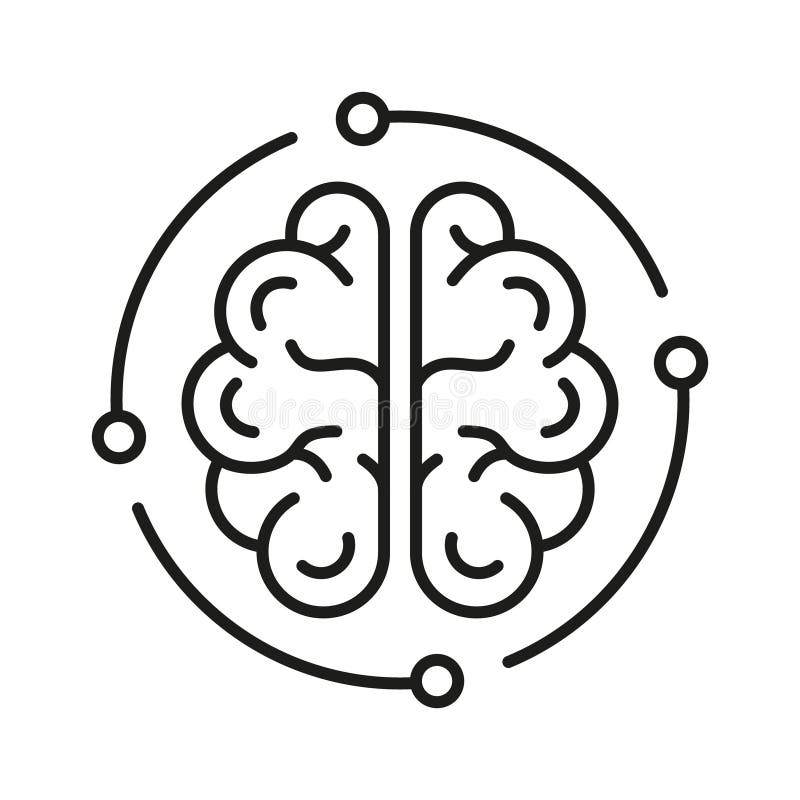 Human Brain and Digital Technology Black Line Icon. Tech Science Linear ...