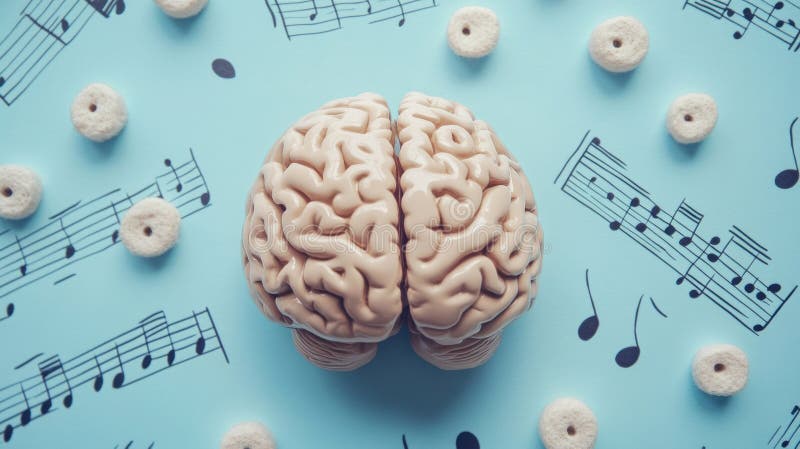 The Human Brain is Displayed with Musical Notes and Melodies Around it ...