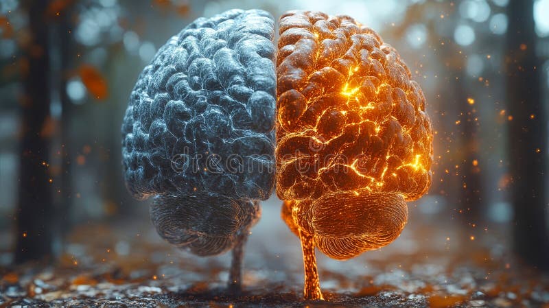 The Human Brain is Divided into Two Halves of Different Colors Stock ...