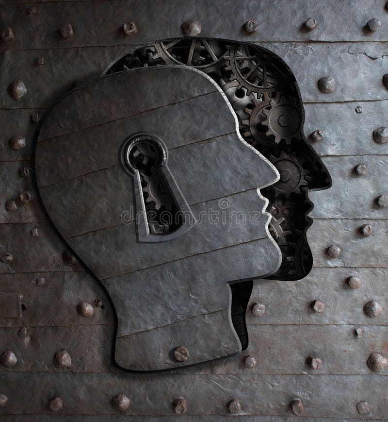 Human Brain Door with Keyhole Concept Made from Metal Gears Stock Image ...