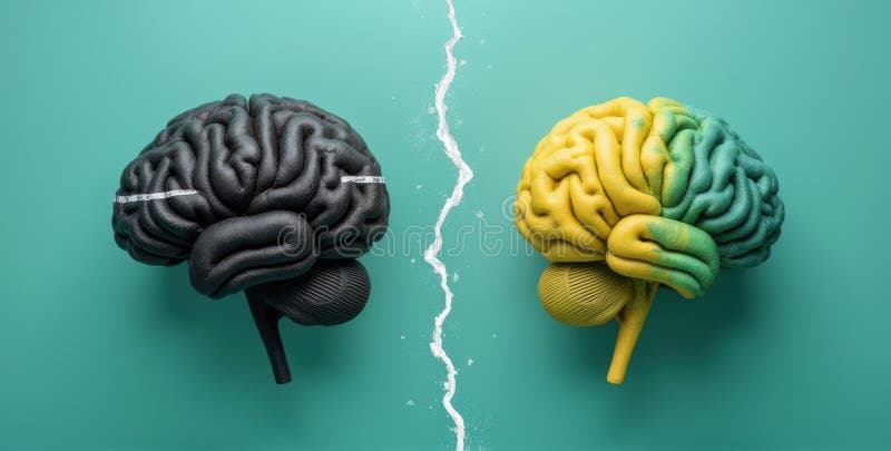 Human Brain Duality Teal Background Conceptual Image Vibrant and Dark ...