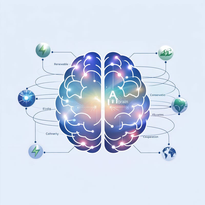 Human Brain Eco Concept Illustration Featuring Renewable Energy ...