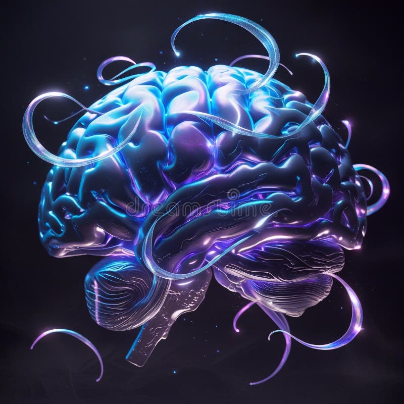 Human Brain with Electric Glowing Tendrils Floating in Space ...