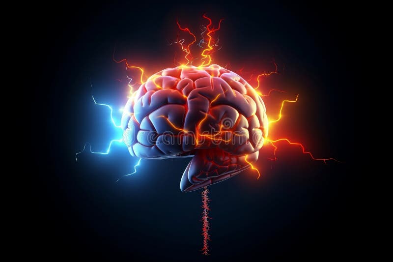 Human Brain with Electric Lightning Connections, Generative Ai Stock ...