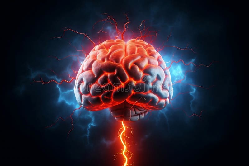 Human Brain with Electric Lightning Connections, Generative Ai Stock ...