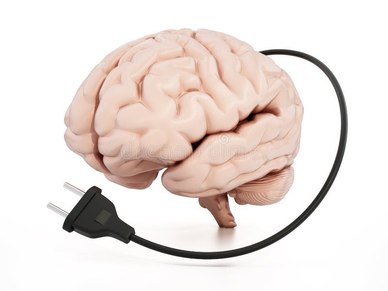 Human Brain with Electric Plug. 3D Illustration Stock Illustration ...