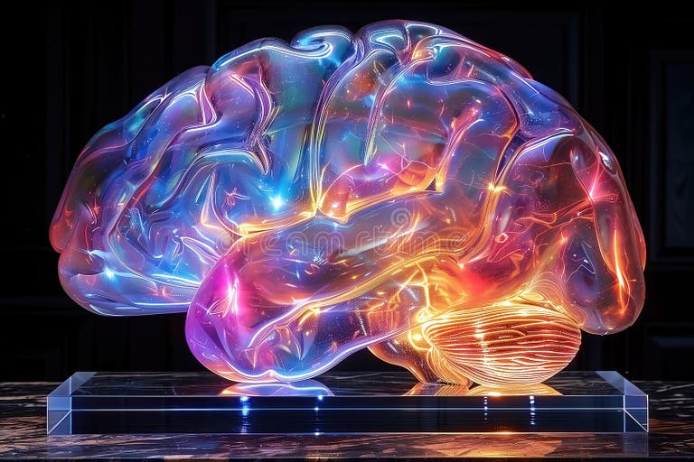 Human Brain with Electrical Activity, Colored Neurons Glowing on Black ...