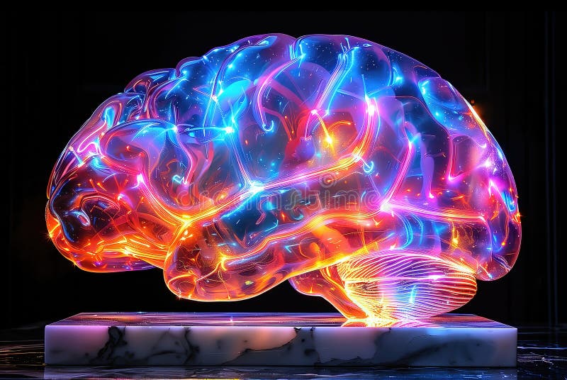 Human Brain with Electrical Activity, Colored Neurons Glowing on Black ...