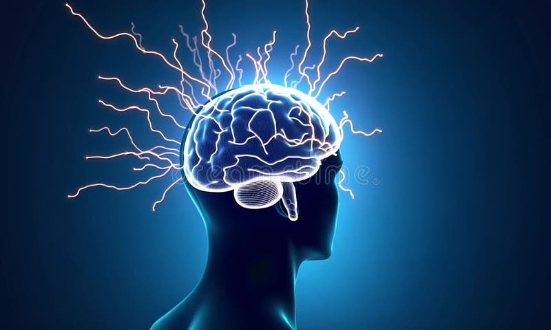 Human Brain with Electrical Activity, Neurological System Concept Stock ...