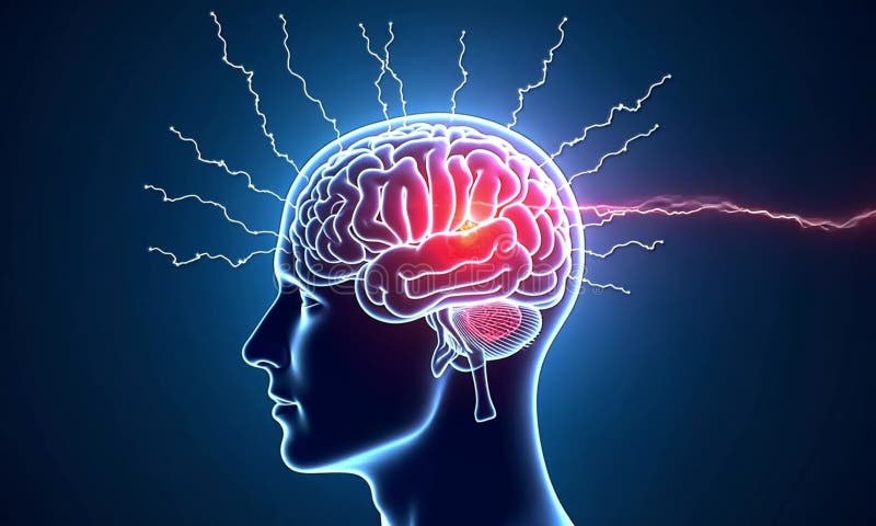 Human Brain with Electrical Discharge, Neurological Disorder Concept ...