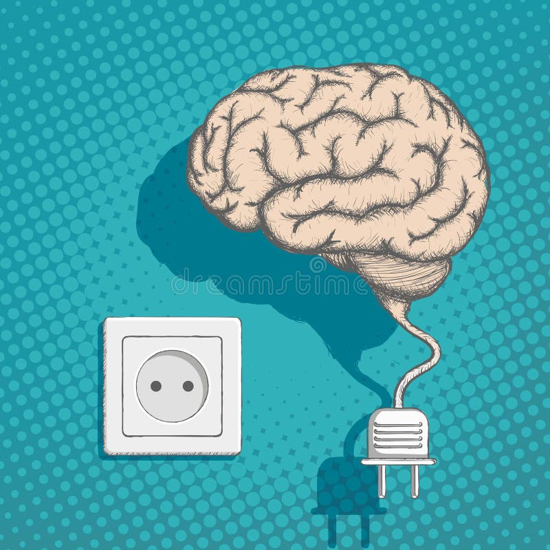 Human Brain with an Electrical Plug and Socket. Stock Vector ...