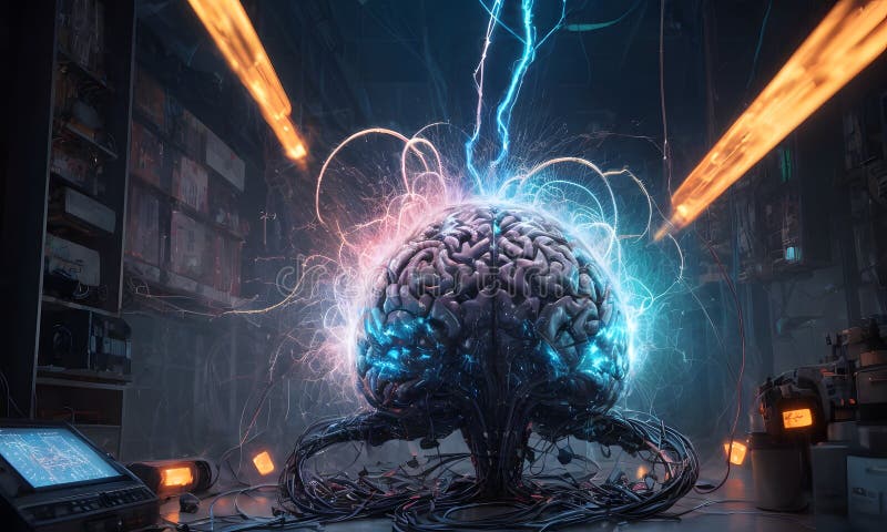 Electrified Brain in Technological Setup Stock Photo - Image of ...