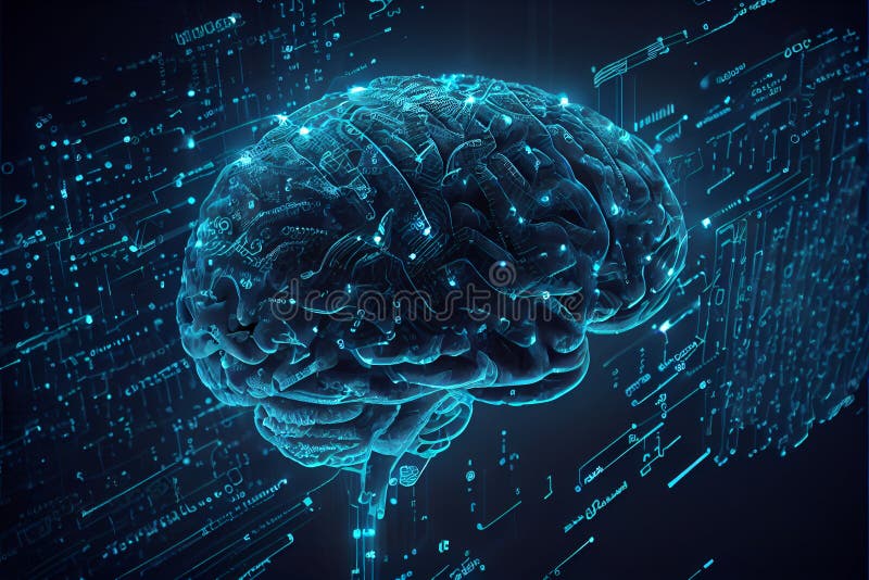 Human Brain on Electronic Circuit Board. 3D Illustration of the Concept ...