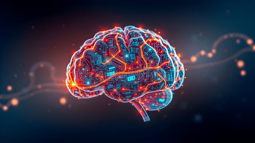 Human Brain with Electronic Circuit, 3d Rendering, Computer Digital ...