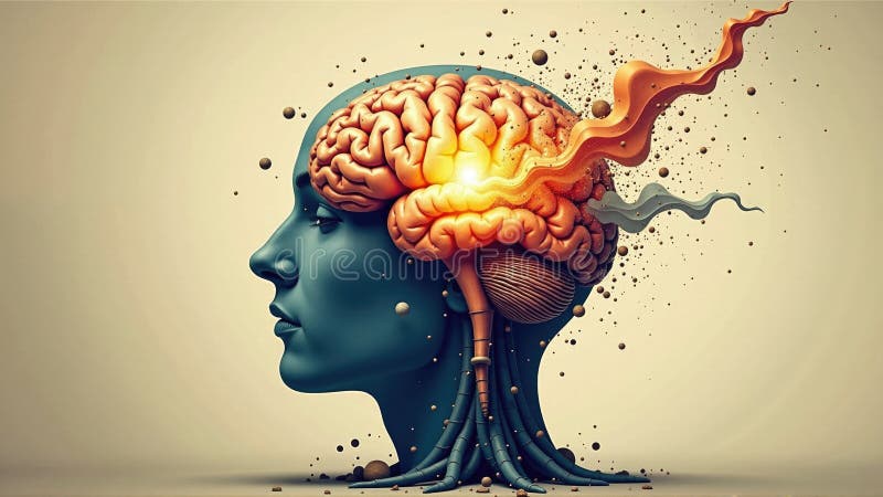 Human Brain Emitting Bright Light and Energy Flows, Representing ...