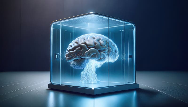 A Human Brain Encased in a Glass Box Illuminated by Soft Light Pulses ...