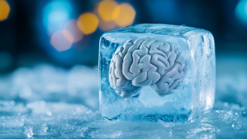Human Brain Encased in Ice with Soft Focus Background and Bokeh Effect ...