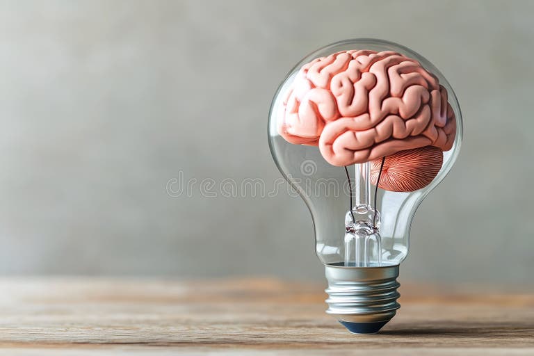 A Human Brain Encased within a Lightbulb, Symbolizing Ideas, Intellect ...