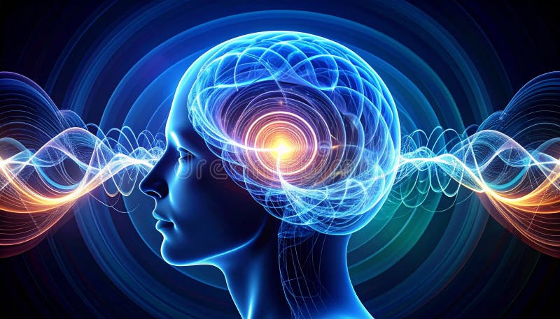 Human Brain with Energy Waves Stock Illustration - Illustration of ...