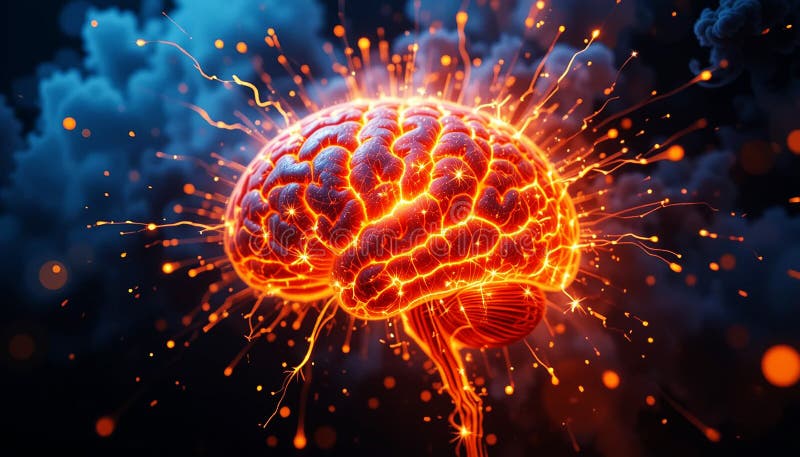 A Human Brain Engulfed in Flames, Symbolizing Intense Creativity ...