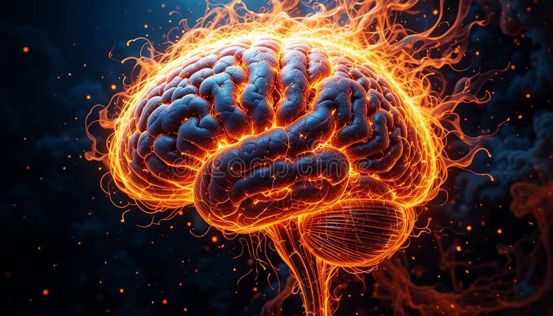 A Human Brain Engulfed in Flames, Symbolizing Intense Creativity ...