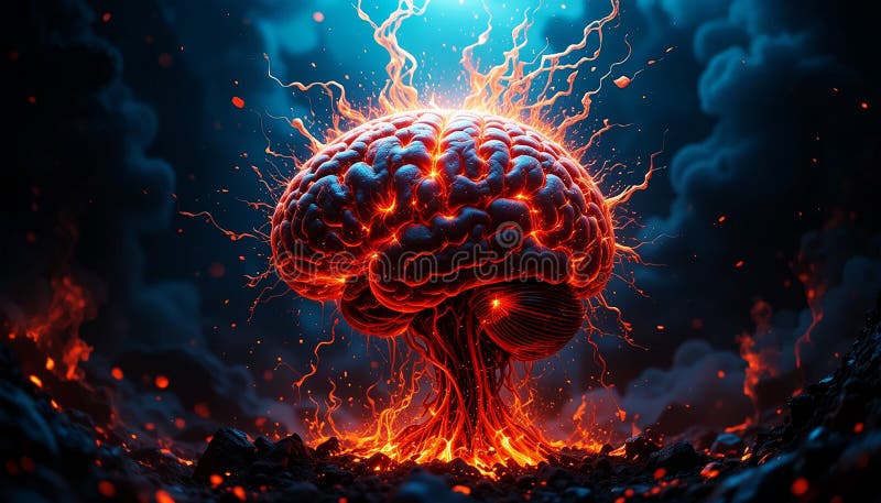 A Human Brain Engulfed in Flames, Symbolizing Intense Creativity ...