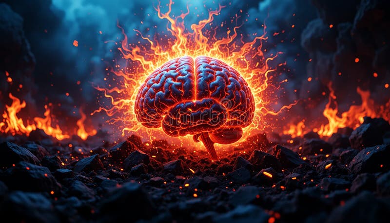 A Human Brain Engulfed in Flames, Symbolizing Intense Creativity ...