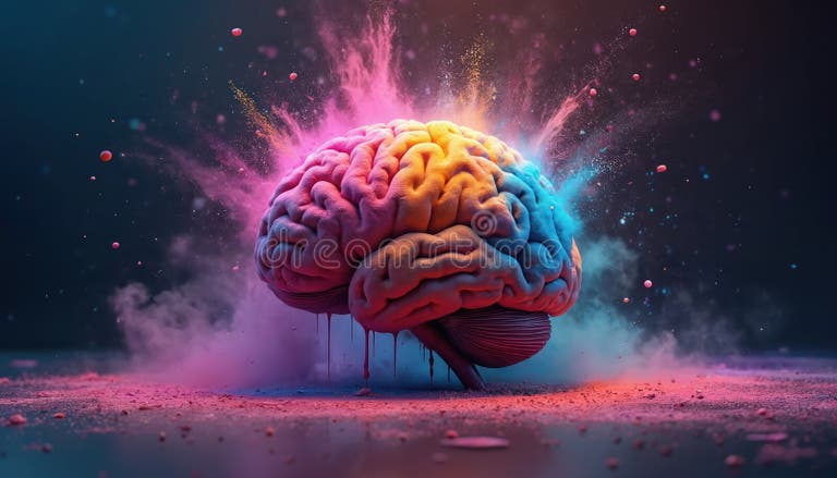 Human Brain Exploding with Knowledge, Creativity. AI-generated Digital ...