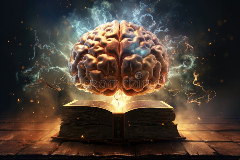 Human Brain Exploding Over Open Book - AI Generated Stock Illustration - Illustration of ...