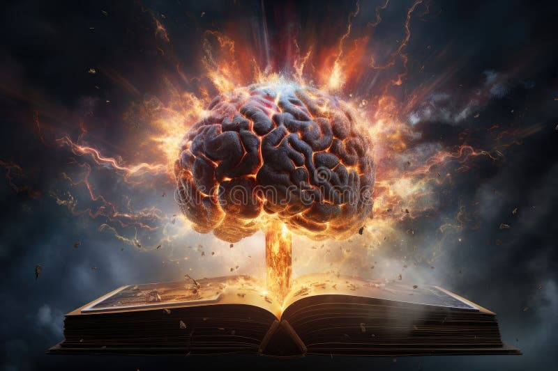 Human Brain Exploding Over Open Book - AI Generated Stock Illustration ...