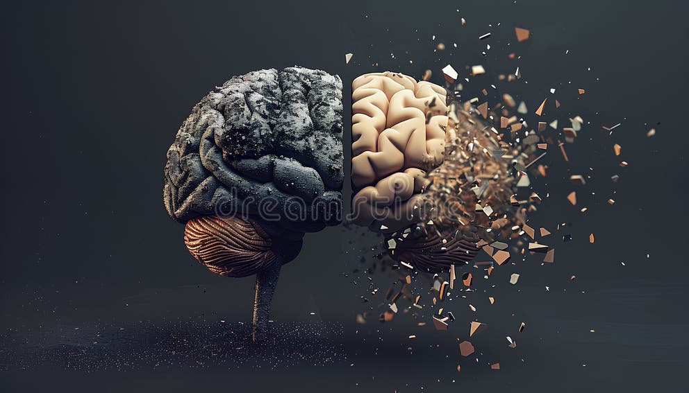 Human Brain Facing a Digital Brain Being Bombarded by AI Polution Stock ...