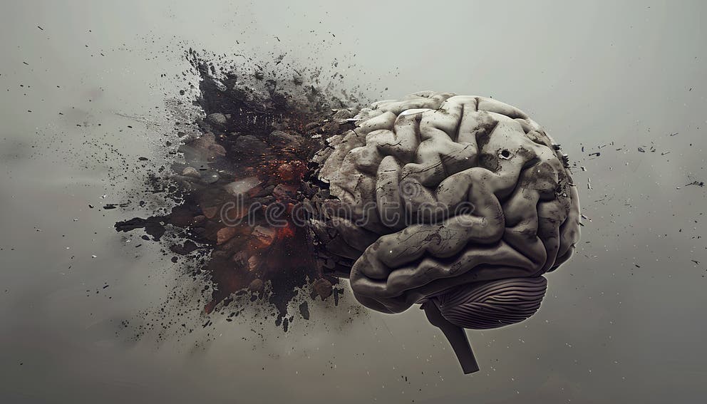 Human Brain Facing a Digital Brain Being Bombarded by AI Polution Stock ...