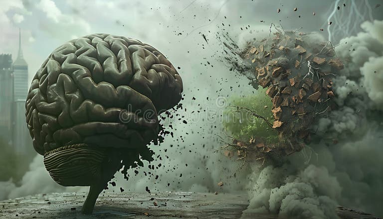 Human Brain Facing a Digital Brain Being Bombarded by AI Polution Stock ...