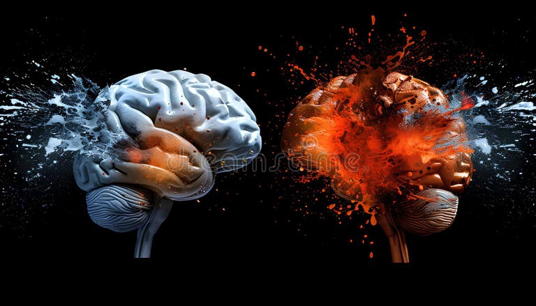 Human Brain Facing a Digital Brain Being Bombarded by AI Polution Stock ...