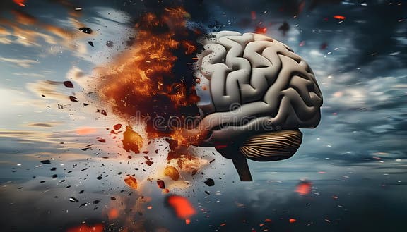 Human Brain Facing a Digital Brain Being Bombarded by AI Polution Stock ...