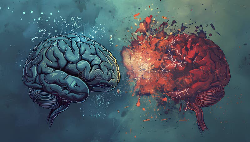 Human Brain Facing a Digital Brain Being Bombarded by AI Polution Stock ...