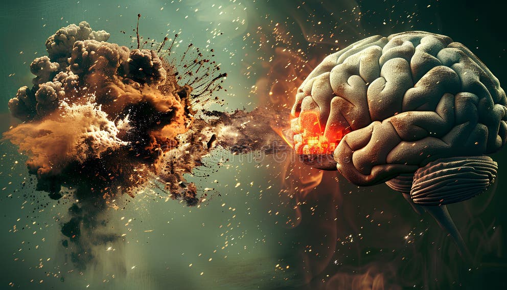 Human Brain Facing a Digital Brain Being Bombarded by AI Polution Stock ...