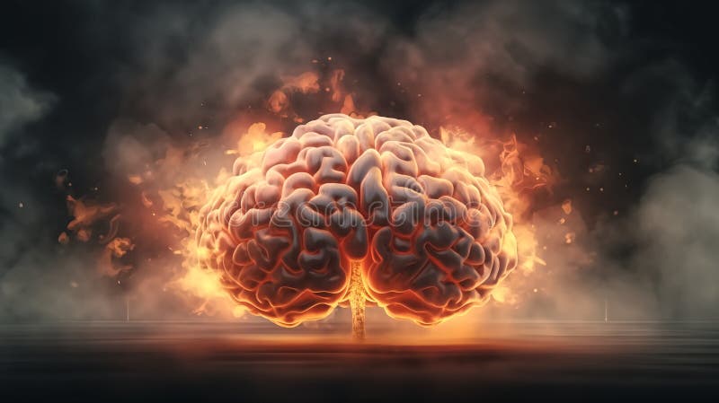 Human Brain Filled with Smoke. Brain Exploding with Knowledge an Stock ...