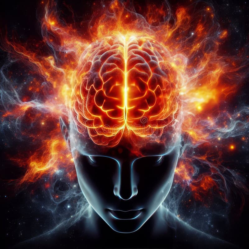 Human Brain on Fire Symbolizing Intense Creativity Stock Photo - Image ...