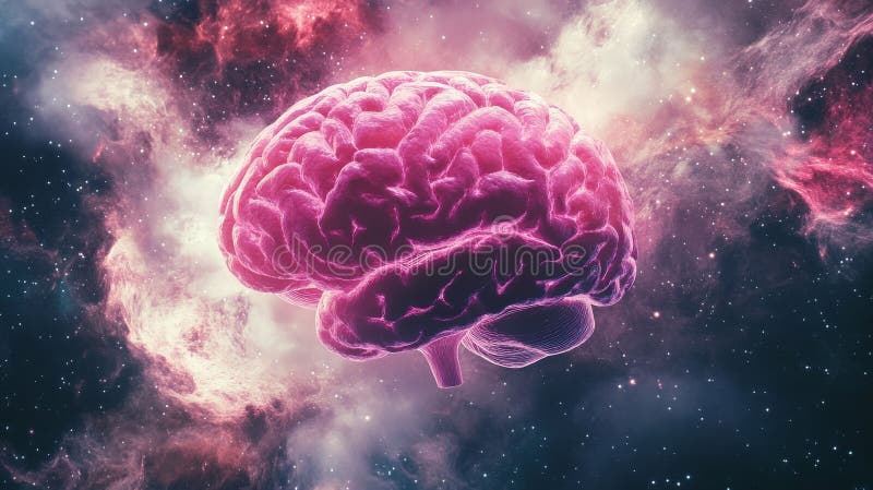 Human Brain Floating in a Colorful Cosmic Background with Glowing ...