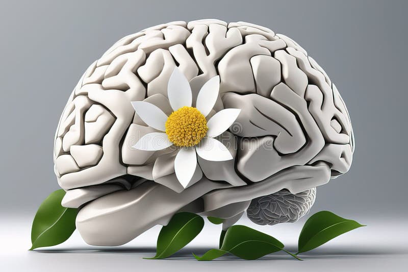 Human Brain and Flower, 3 D Illustration Stock Illustration ...