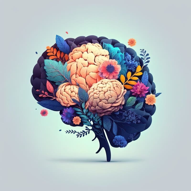 Human Brain with Flowers. Ai Generative Stock Illustration ... Human Brain with Flowers. Ai Generative Stock Illustration ...