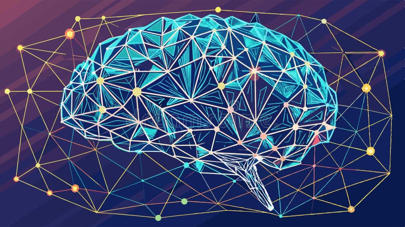 Human Brain Form Line, Triangles, and Particle Style Design. Geometric ...