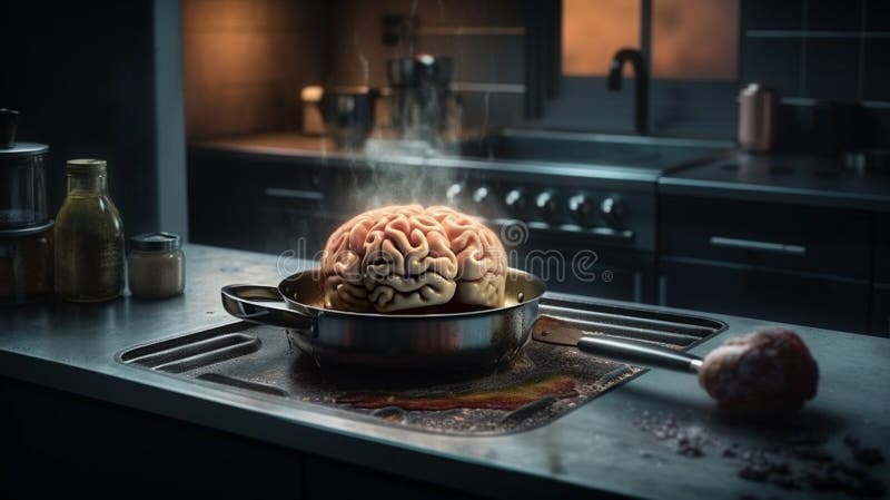 Human Brain in a Frying Pan on the Stove. Generative Ai Stock ...