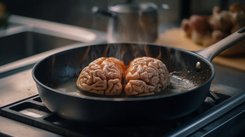 Human Brain in a Frying Pan on the Stove. Generative Ai Stock ...