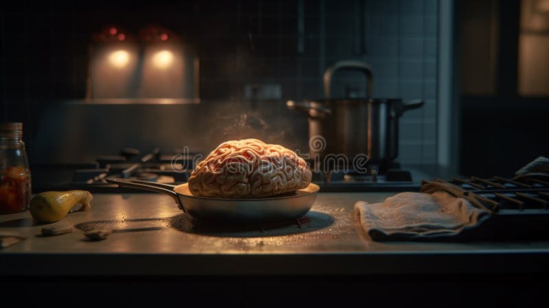 Human Brain in a Frying Pan on the Stove. Generative Ai Stock ...