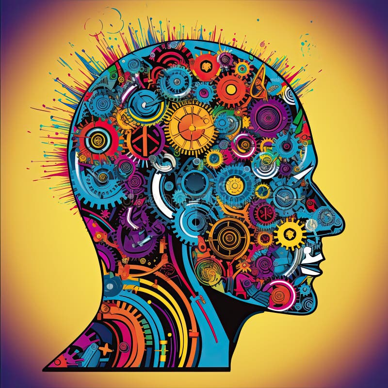 Human Brain and Gear. Intelligence. Generative AI Stock Illustration ...